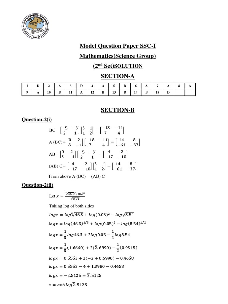 SSC-I Math Solution Paper | PDF | Area | Mathematics