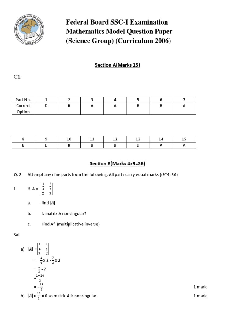 Mathematics SSC-I Solution | PDF | Area | Elementary Mathematics