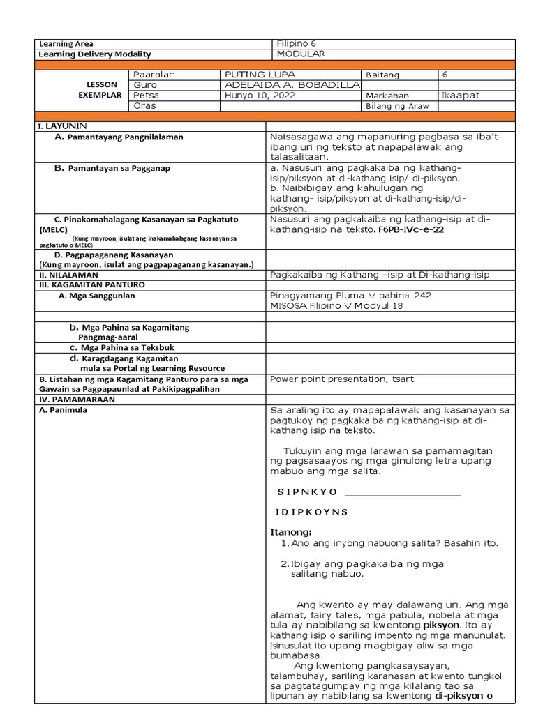Lesson Exemplar Tagalog COT 2 FILIPINO | PDF
