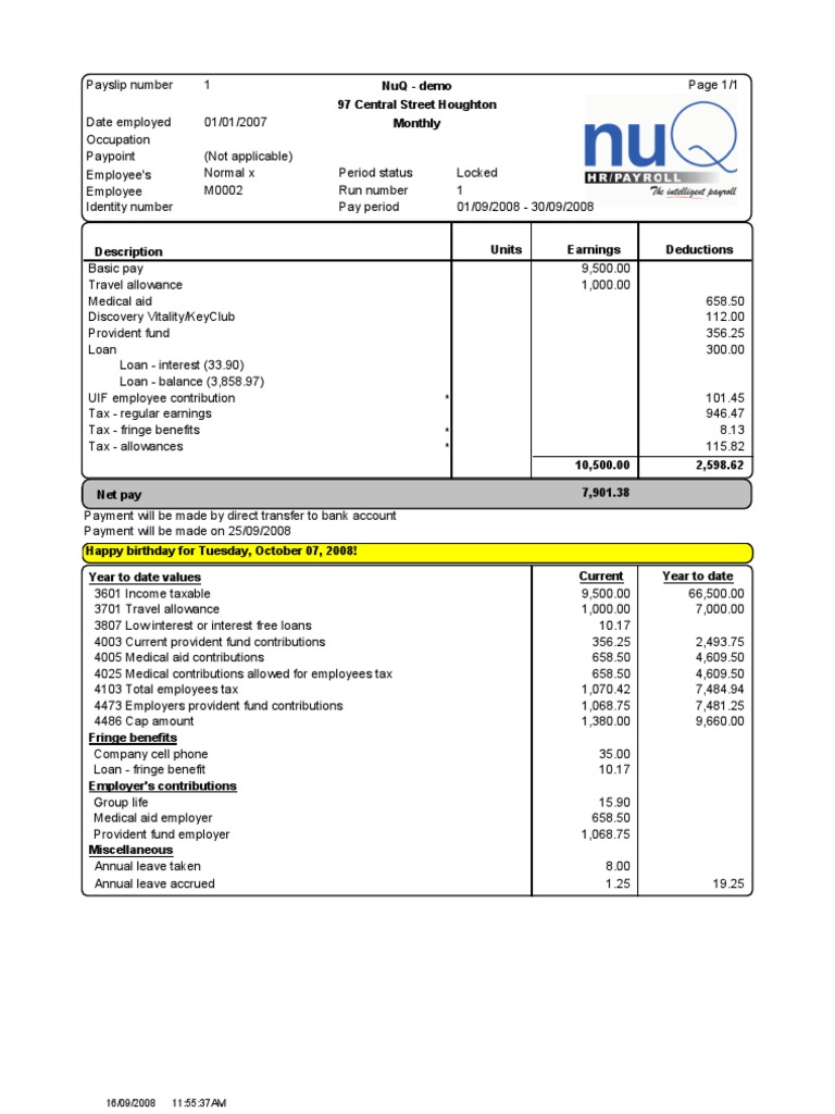 South African Payslip Breakdown | PDF | Finance & Money Management