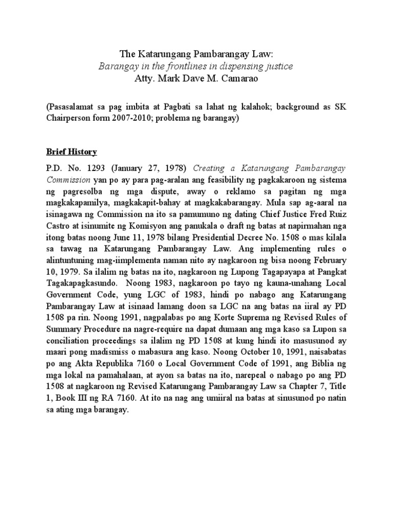 The Katarungang Pambarangay Law | PDF