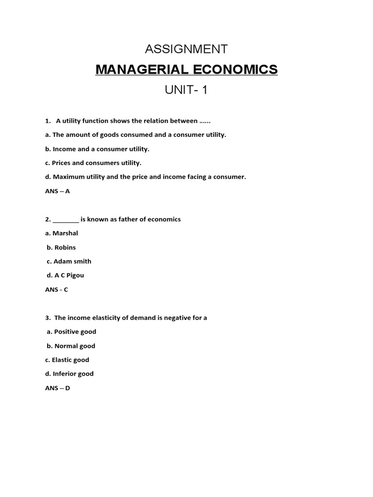 Managerial Economics: Assignment | PDF | Demand | Economics