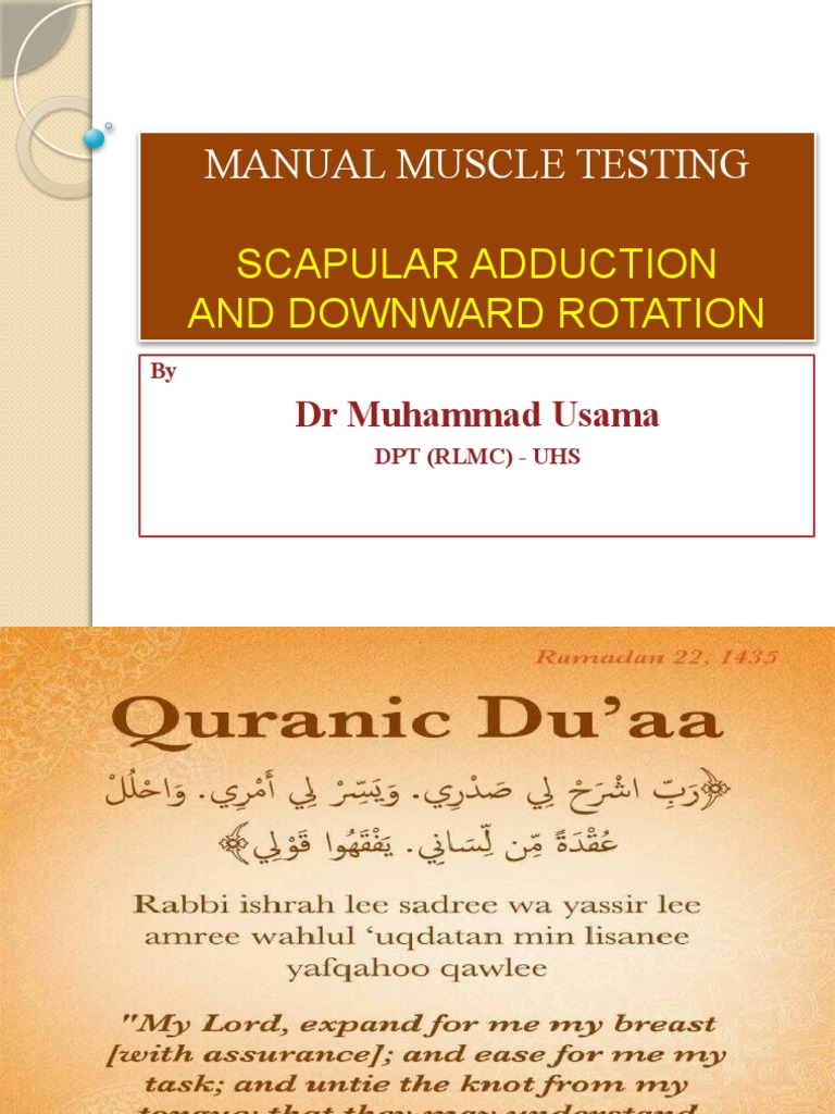 MMT Scapular Adduction and Downward Rotation by DR M Usama | PDF ...