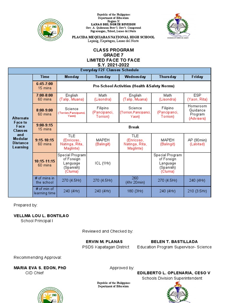 Class Program Limited Face To Face | PDF