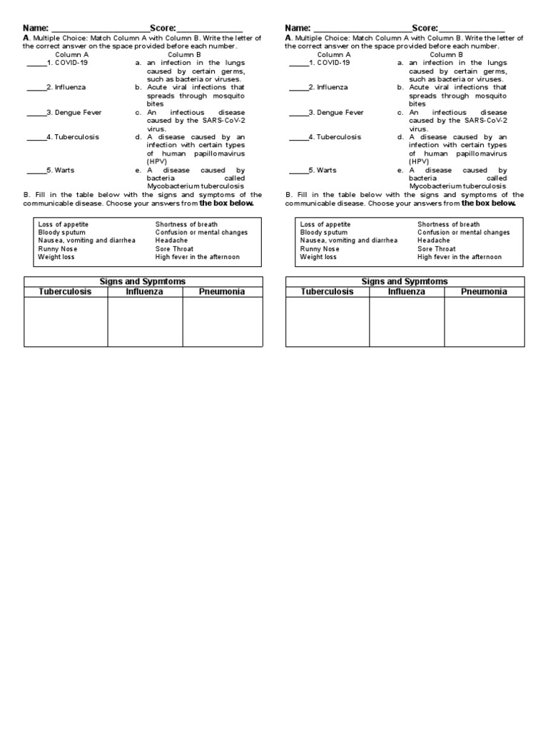 Communicable Disease Quiz | PDF | Infection | Influenza