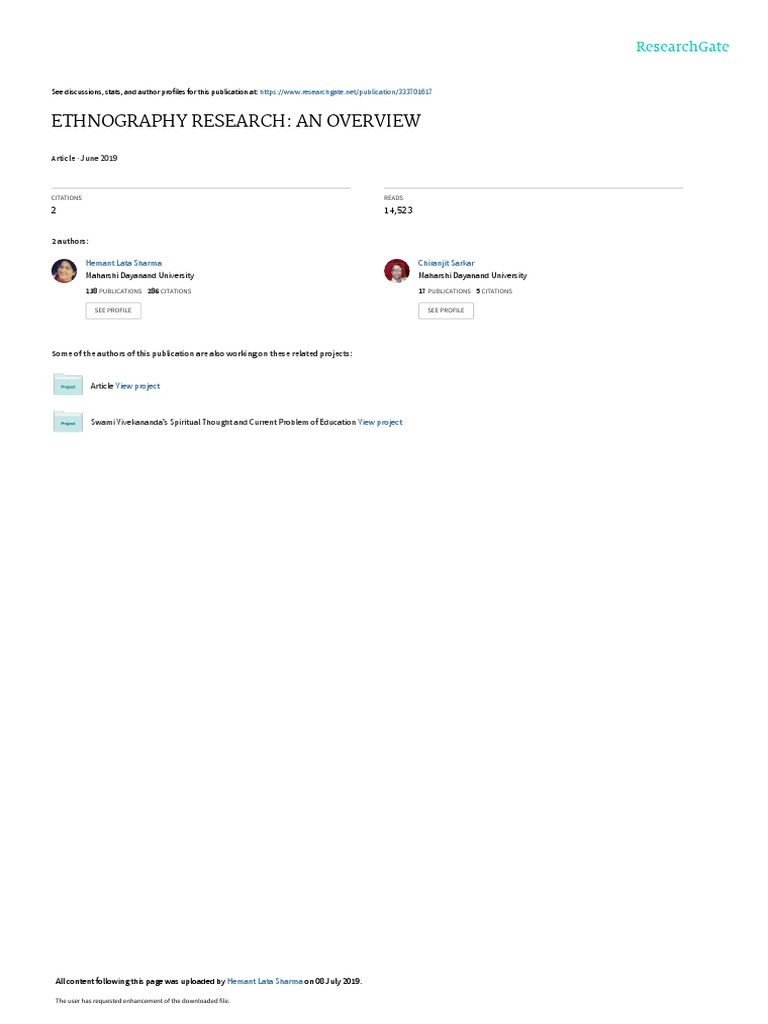 Ethnography Research An Overview | PDF | Ethnography | Data