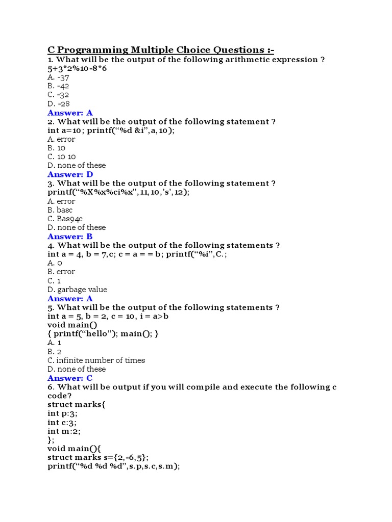 C Programming Multiple Choice Questions Download Free Pdf Control Flow C