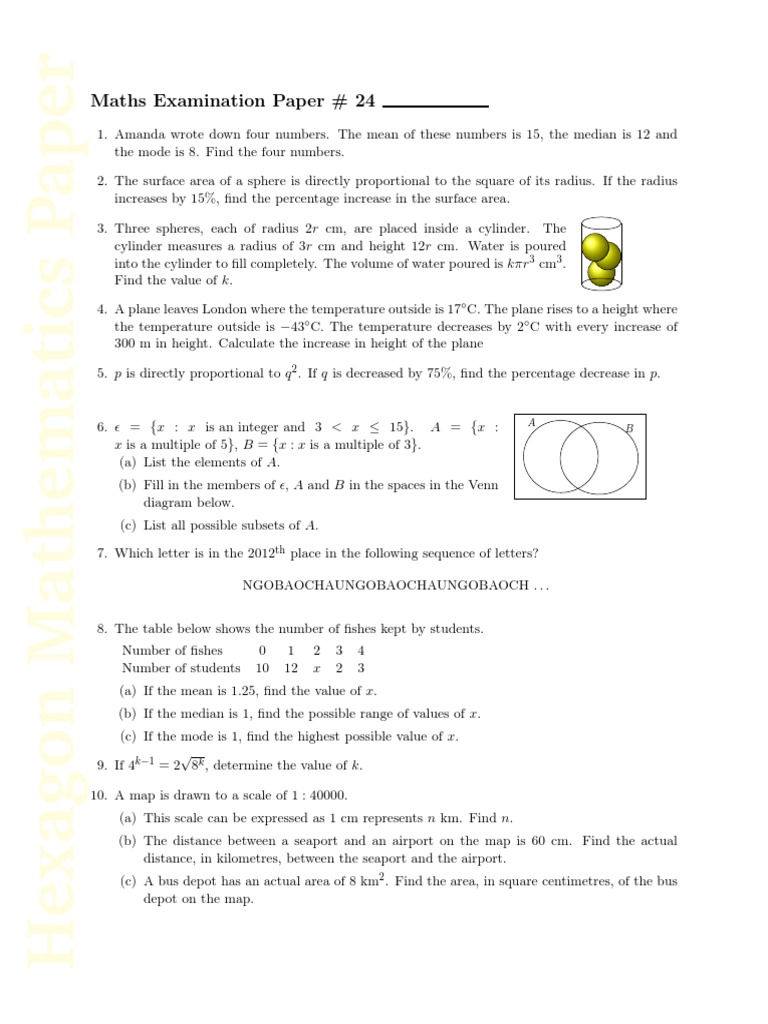 Test 24 + Answer Key | PDF | Area | Volume