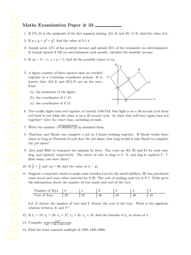 Maths Examination Paper # 33 | PDF | Area | Sphere