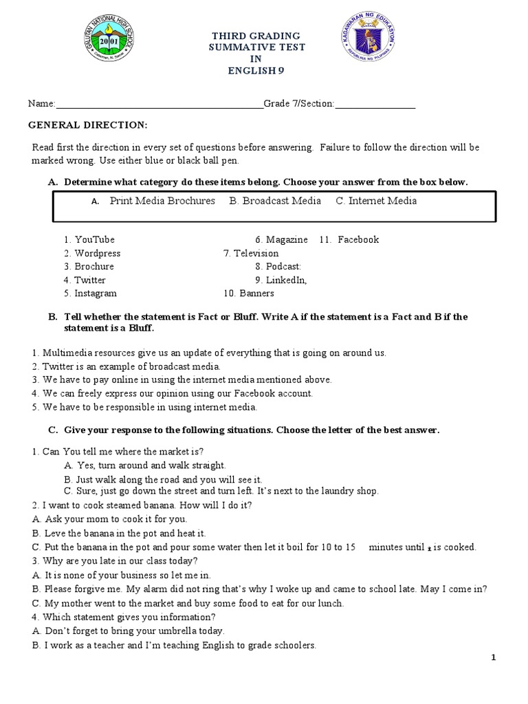 Grade 7 Third Grading Summative | PDF | Mass Media | Internet