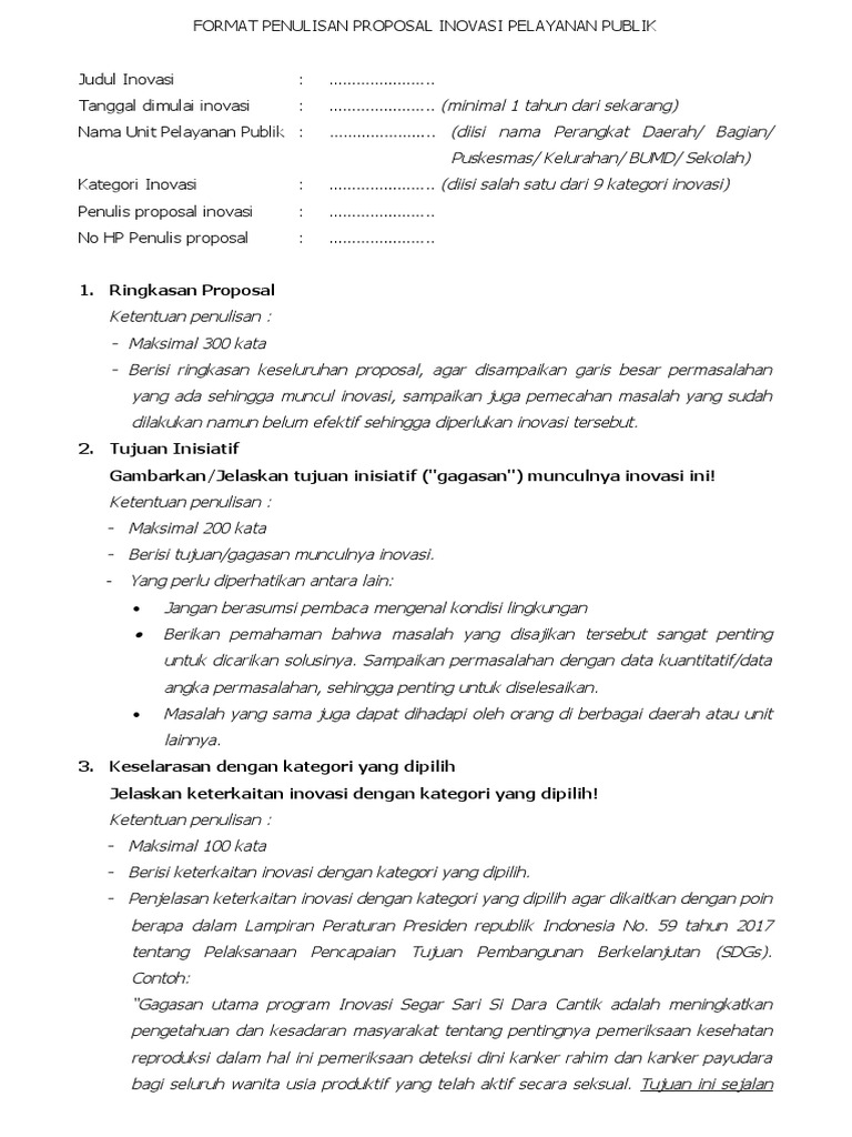 Format Proposal Inovasi Pelayanan Publik | PDF