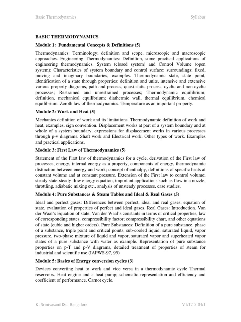 Basic Thermodynamics Syllabus | PDF | Heat | Thermodynamic Equilibrium