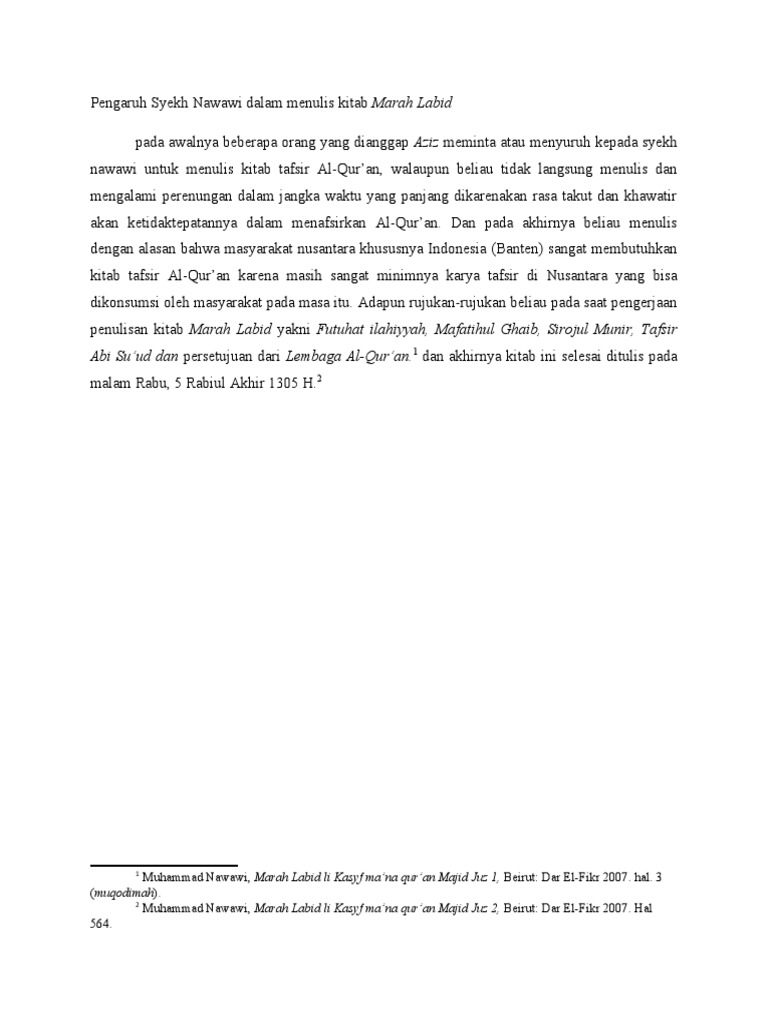 Pengaruh Syekh Nawawi Dalam Menulis Kitab Marah Labid | PDF | Agama ...