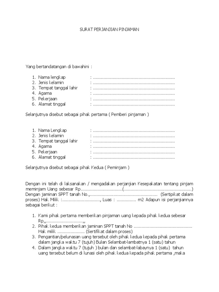 Surat Perjanjian Pinjaman Uang Jaminan | PDF | Hukum