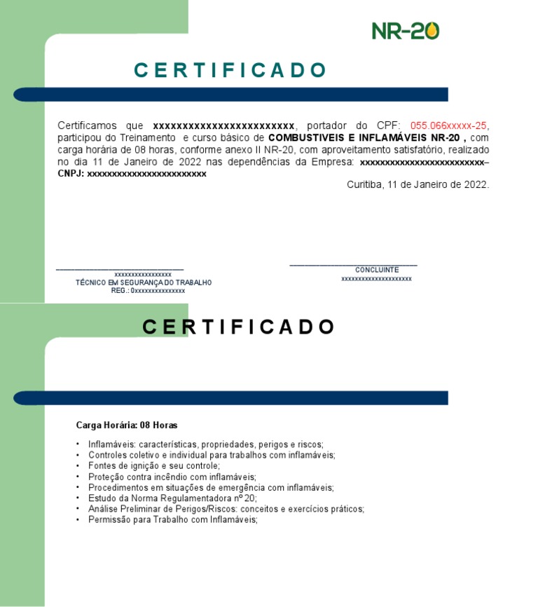 Certificado NR-20 | PDF