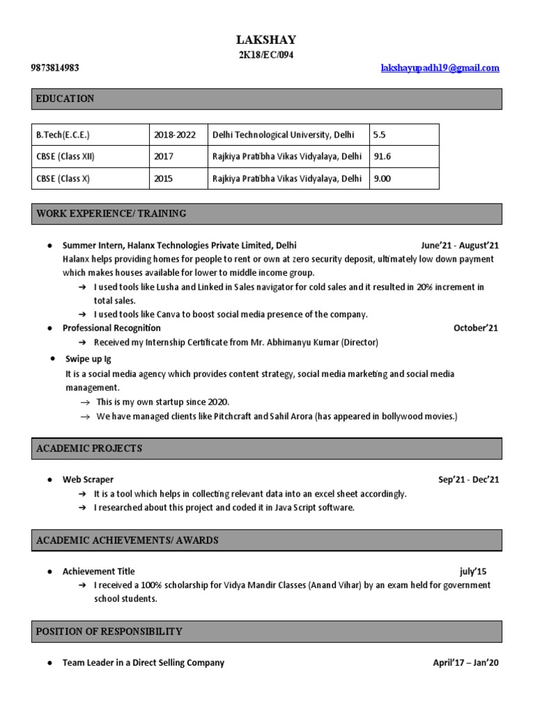 Lakshay CV | Download Free PDF | Computing | Communication