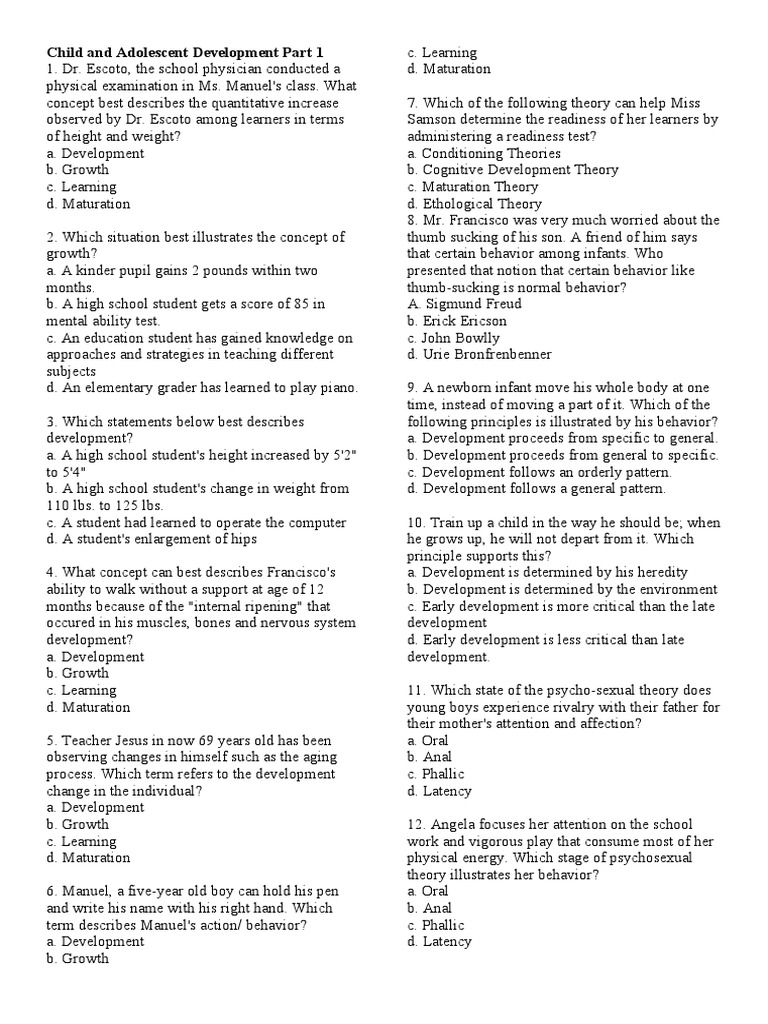 Child and Adolescent Development Prof - Ed | PDF | Child Development ...