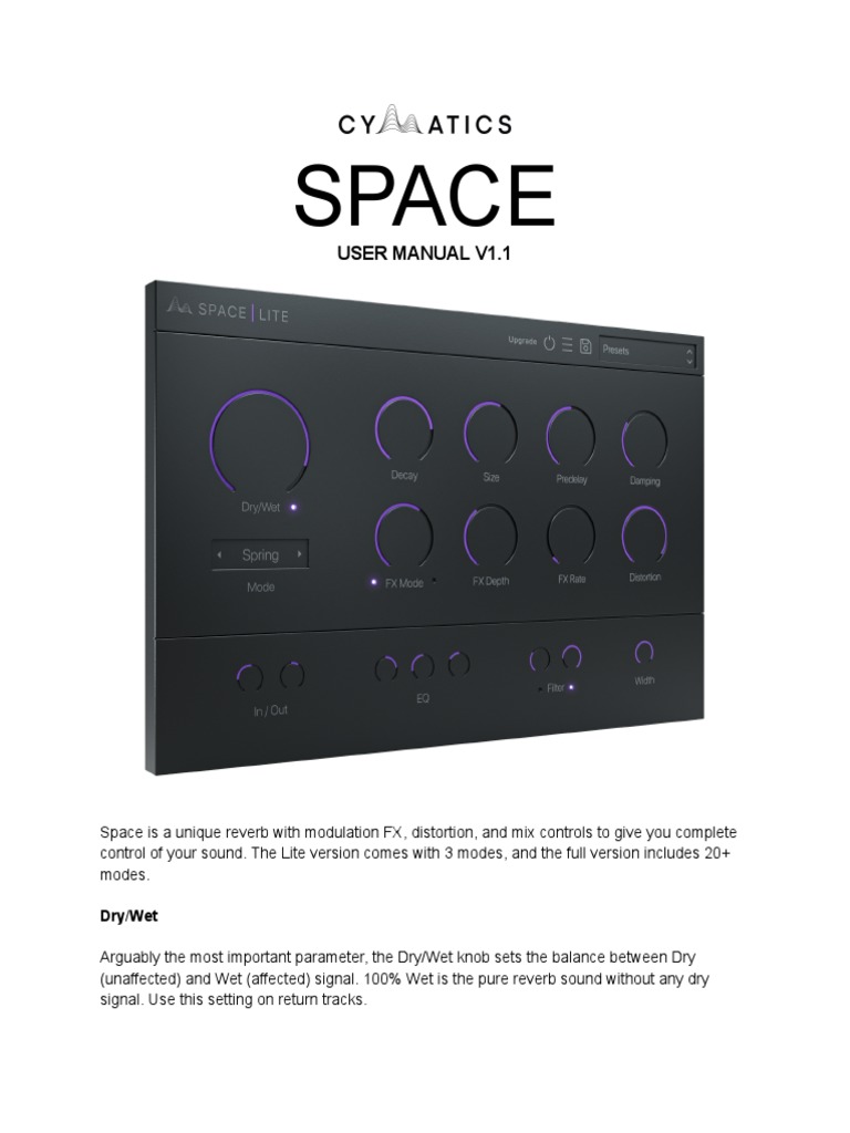 Space Lite Reverb User Manual V1.1 | PDF | Equalization (Audio ...