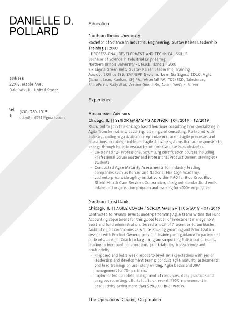 DANIELLE - D. - POLLARD Format CV | PDF | Agile Software Development | Scrum (Software Development)
