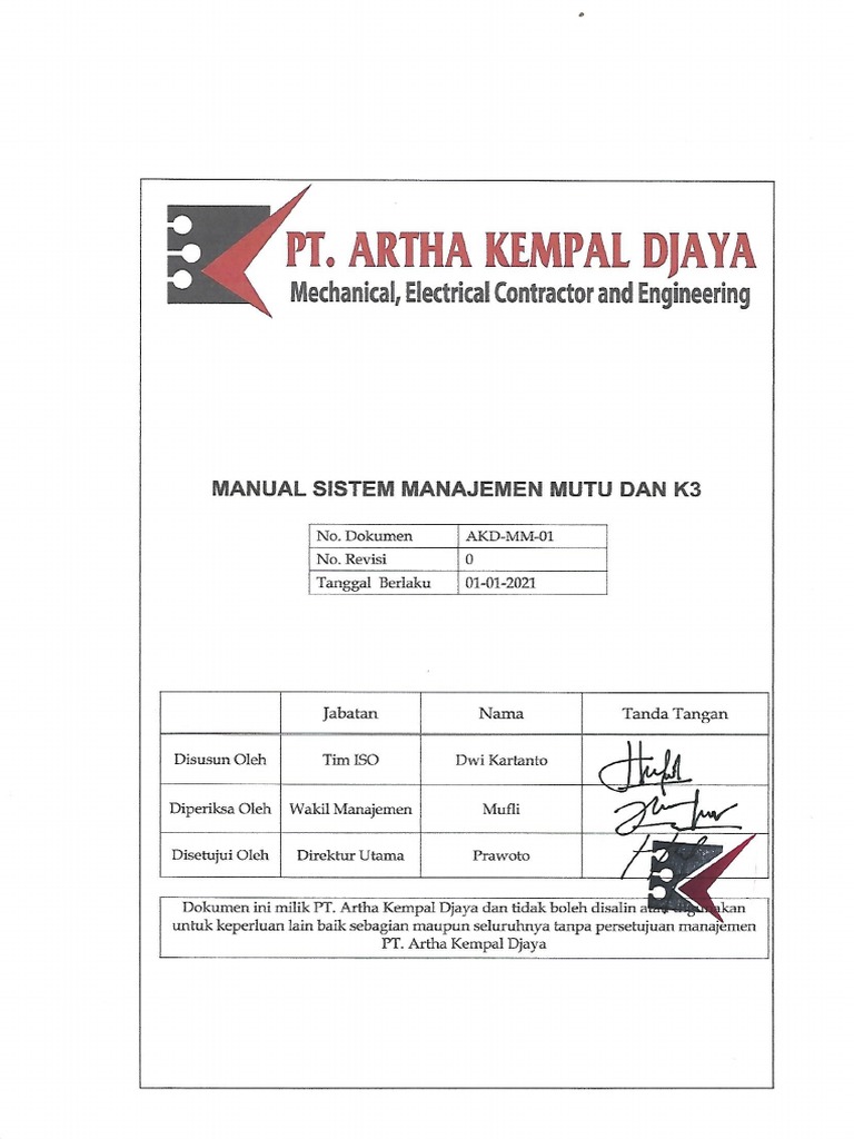 Manual Sistem Manajemen Mutu Dan k3 | PDF