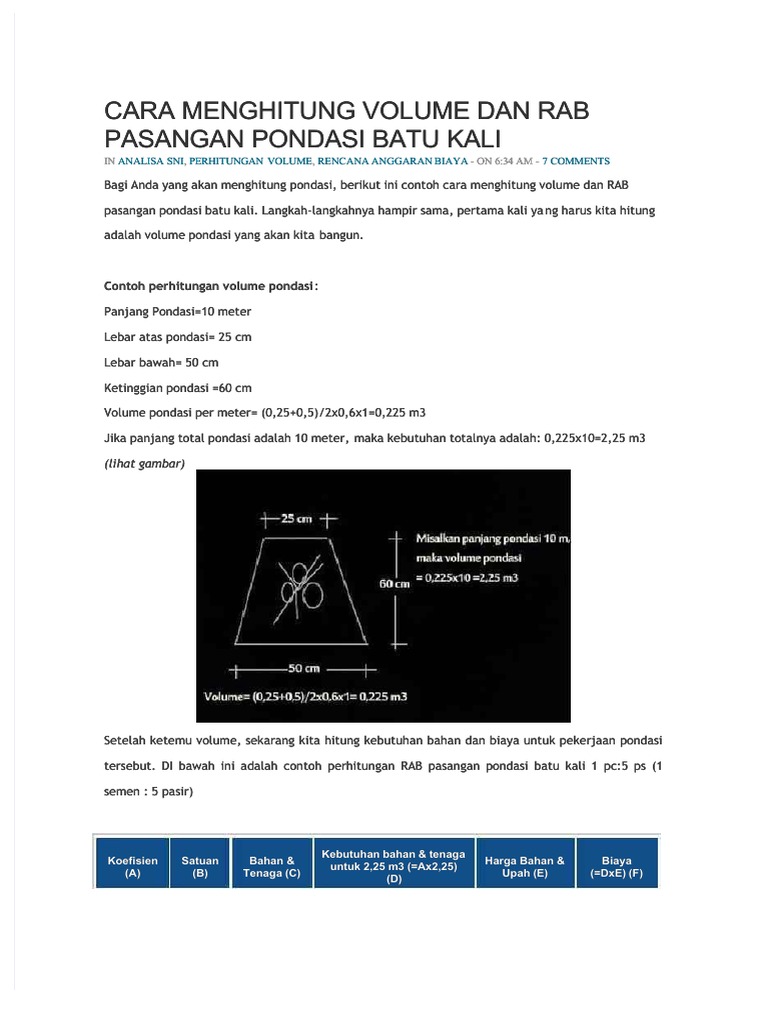 (PDF) Cara Menghitung Volume Dan Rab Pasangan Pondasi Batu Kali ...