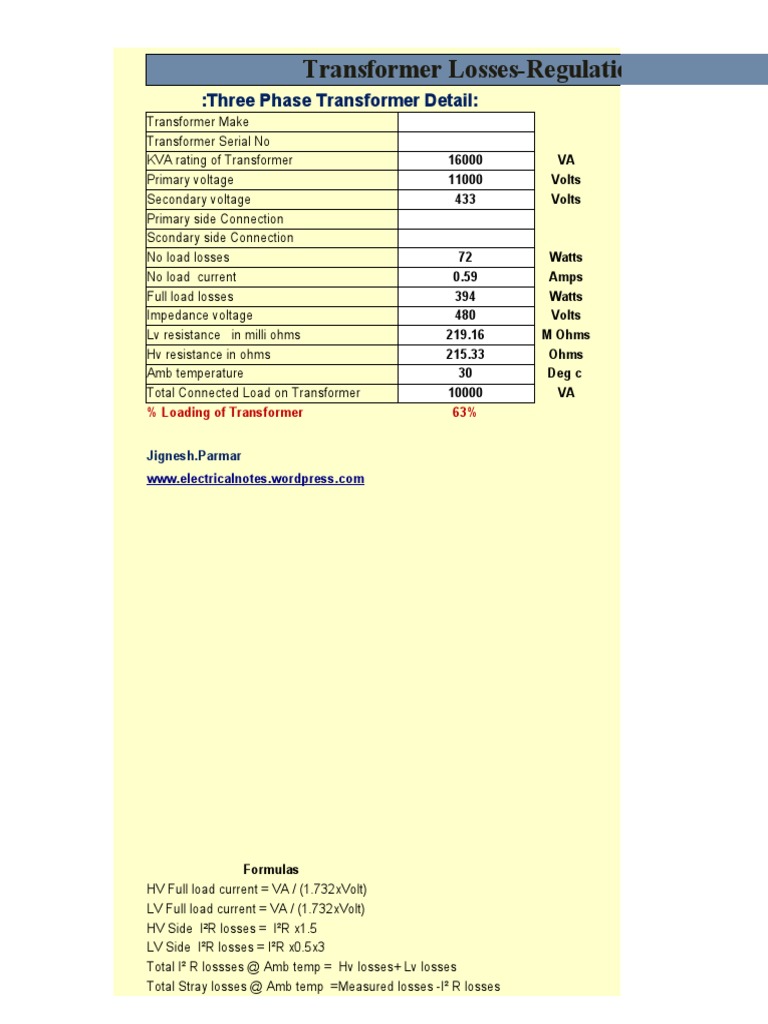 Transformer Losses-Regulation-Efficiency Calcualation::Three Phase ...