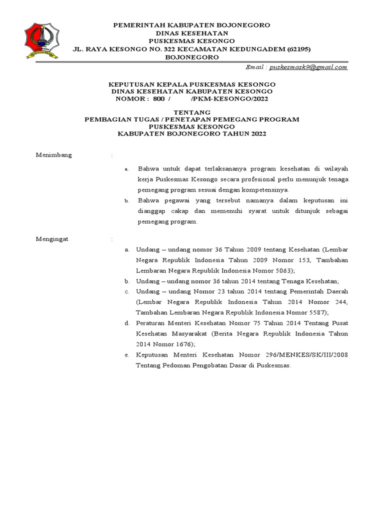 SK Pemegang Program PKM | PDF