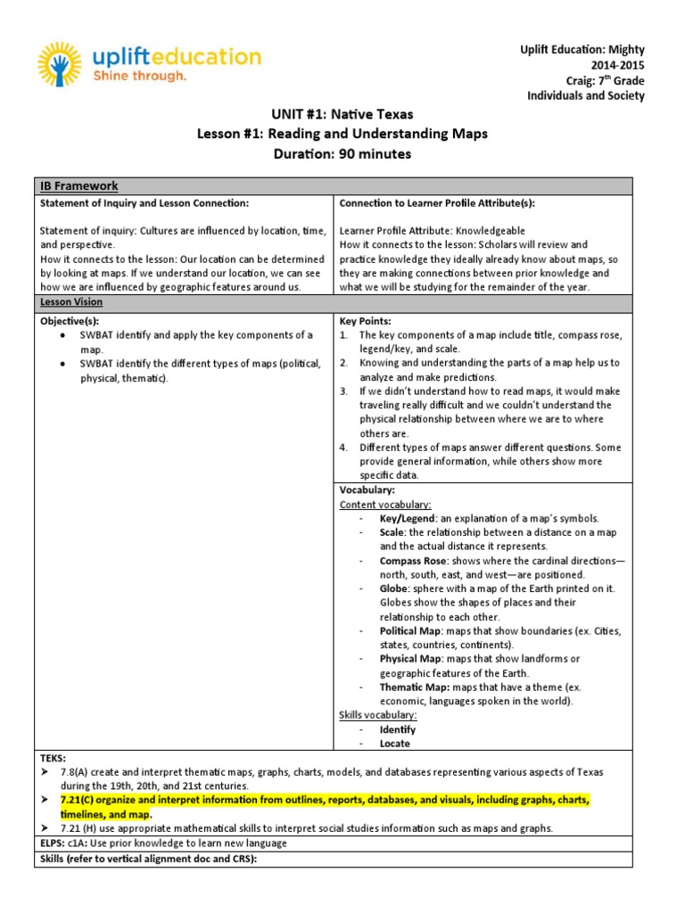 U1L1 Lesson Plan (Maps) | PDF | Map | Symbols
