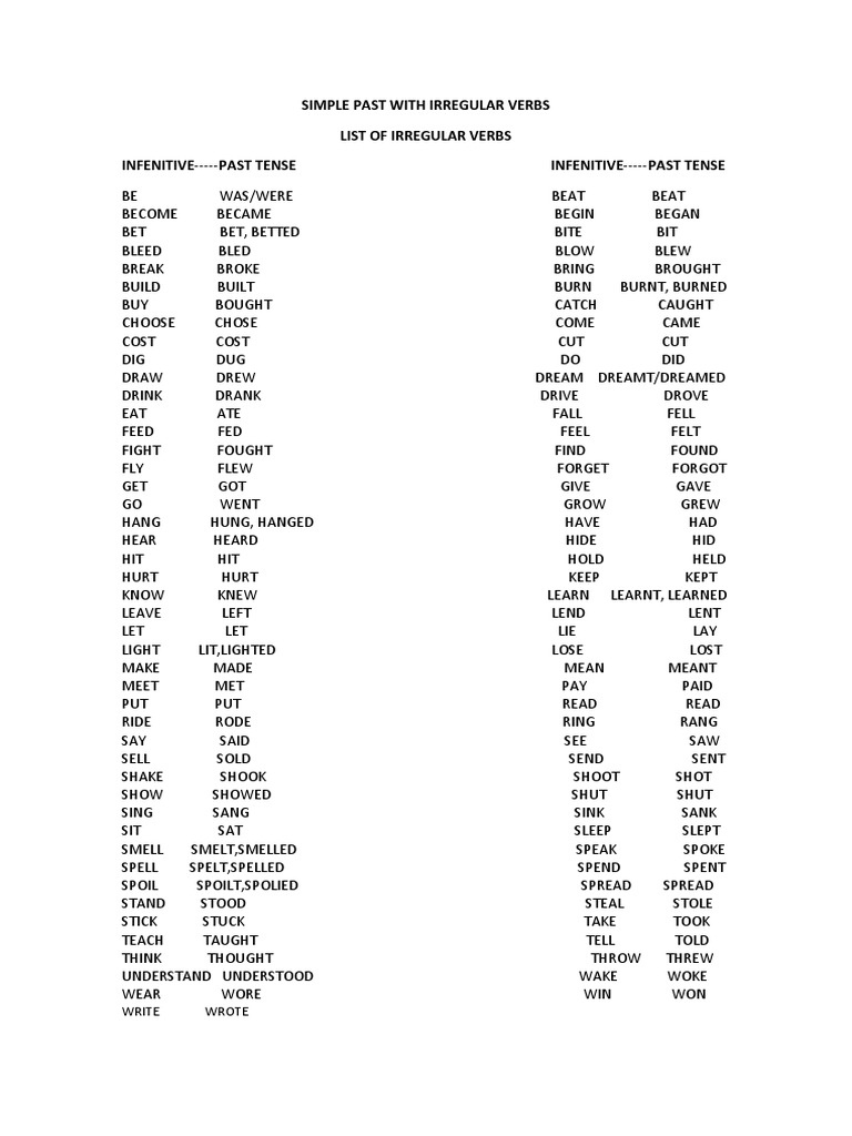 Simple Past With Irregular Verbs | PDF | Verb