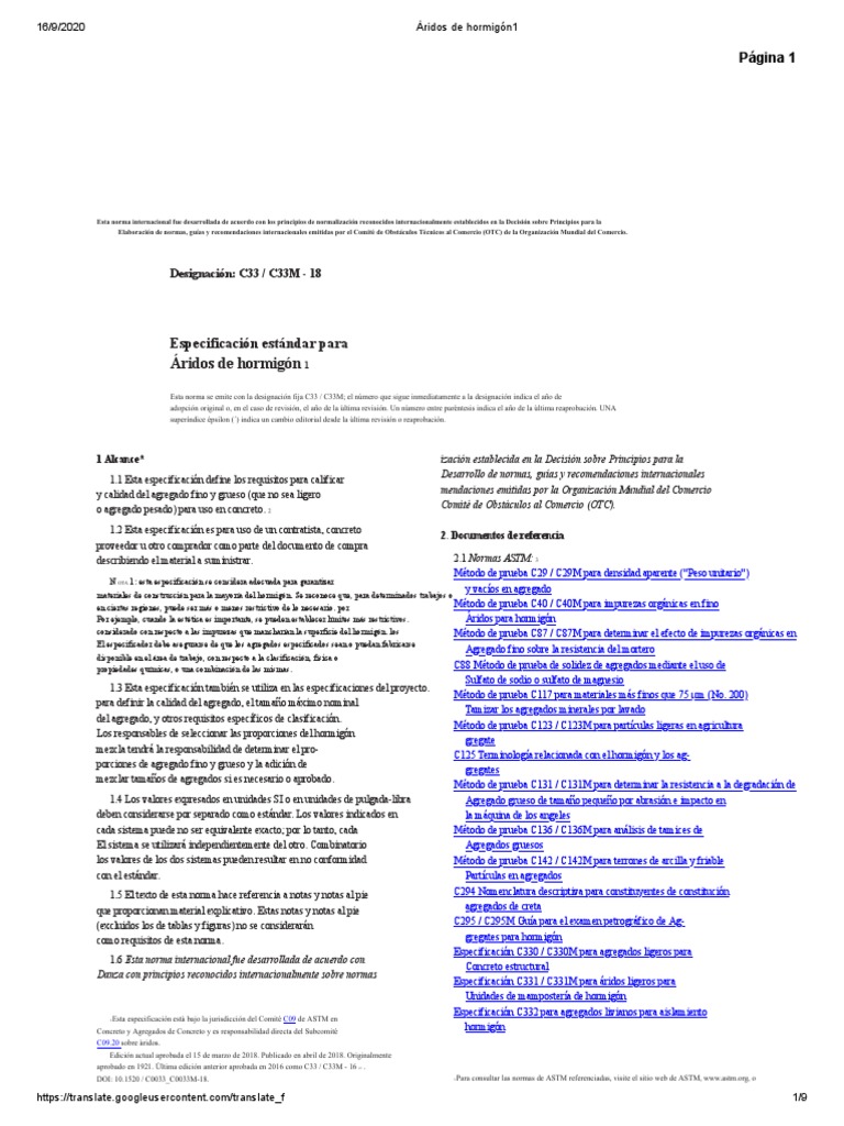 Astm C33 Esp | PDF | Hormigón | Química