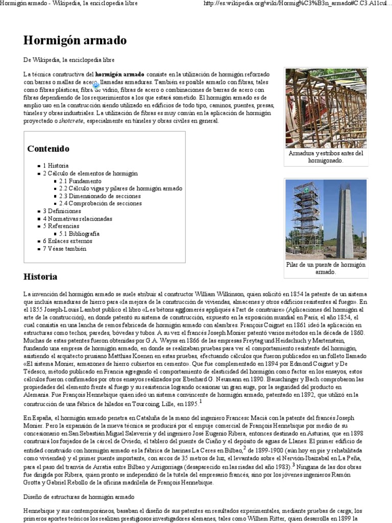 Hormigón Armado - Wikipedia. | PDF | Concreto reforzado | Ingeniero civil