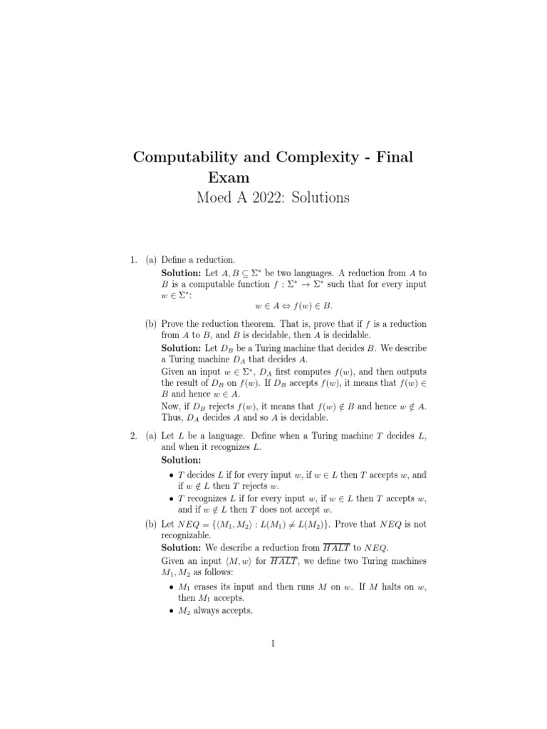 חישוביות וסיבוכיות - פתרון למועד א - 354591 (1) | PDF | Vertex (Graph Theory) | Time Complexity