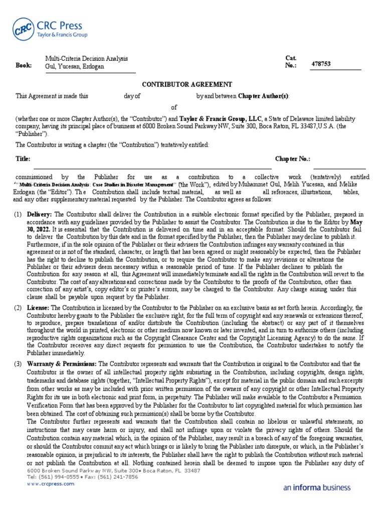 CRC Press Contributor Agreement | PDF | Copyright | License