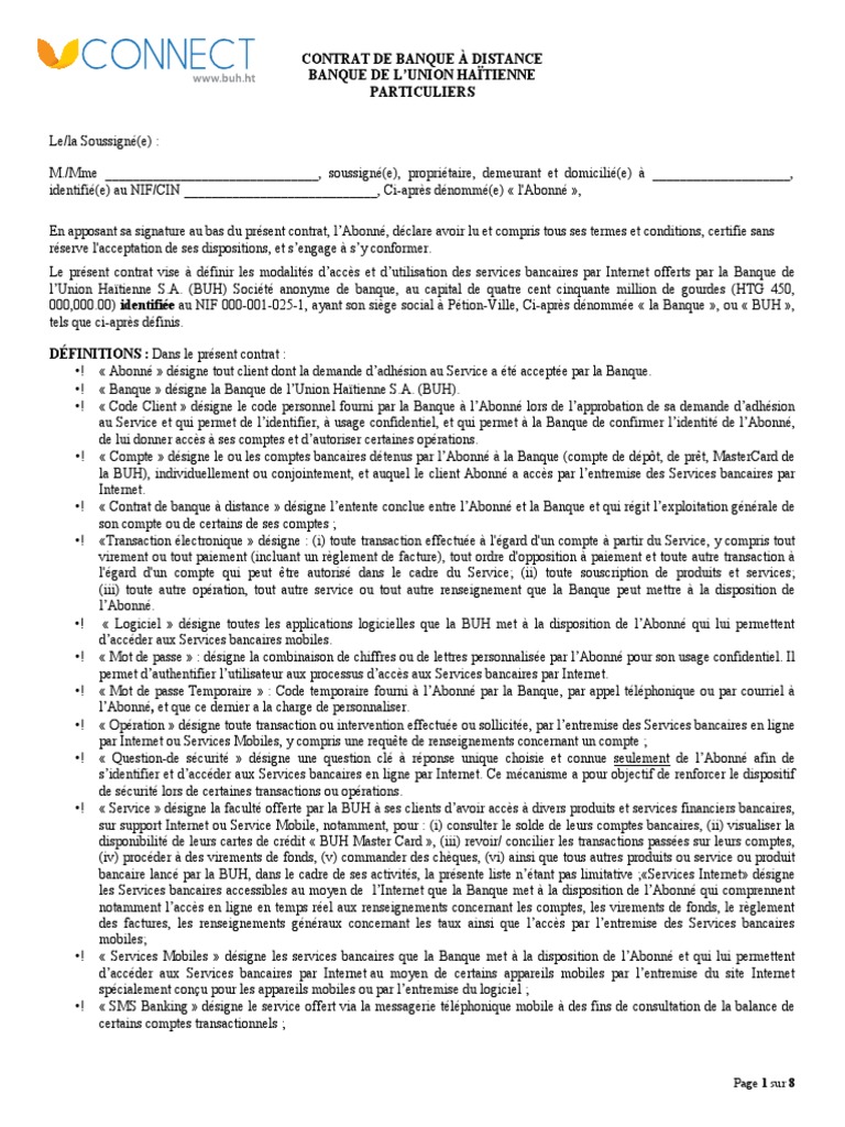 BUH Connect Contract Individual | PDF | Banques | Virement bancaire