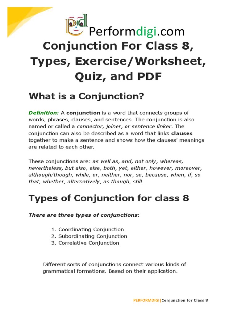 Conjunction For Class 8 | PDF | Linguistics | Syntax