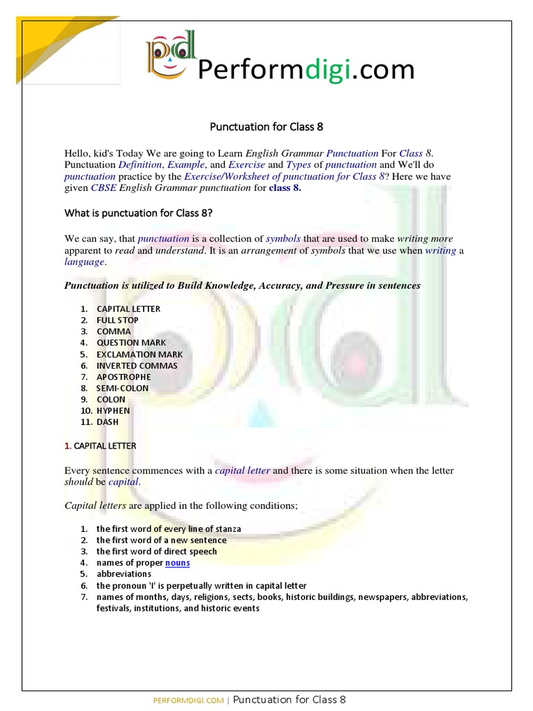 Punctuation For Class 8 | PDF | Punctuation | Orthography