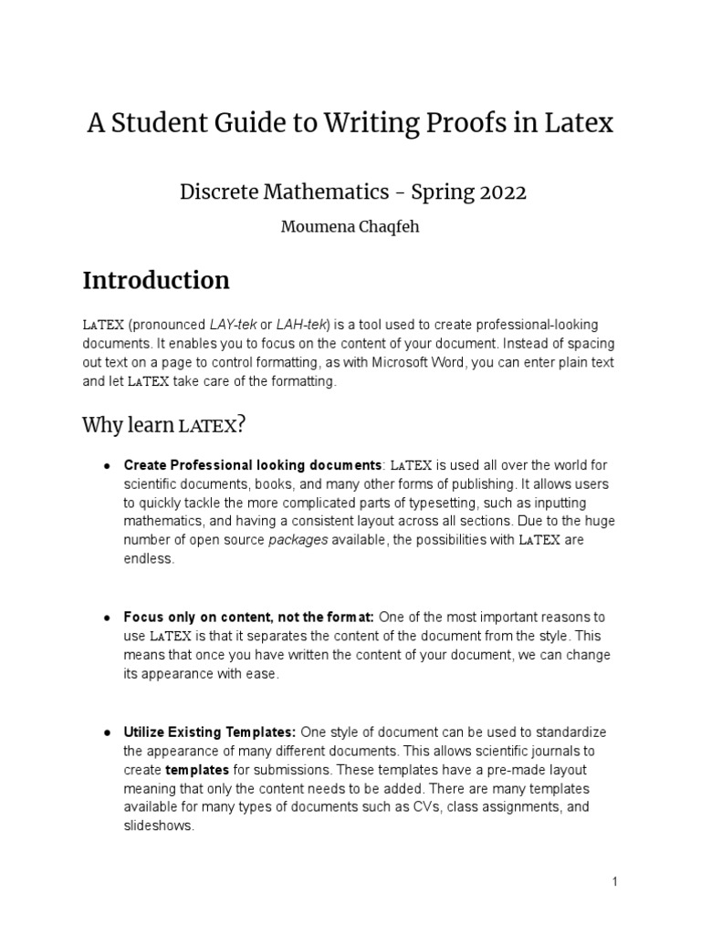 A Student Guide To Writing Proofs In Latex: Discrete Mathematics 
