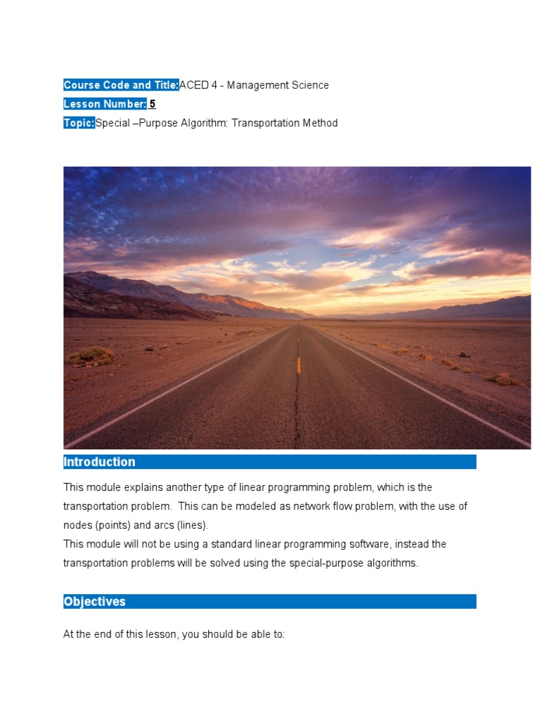 ACED 4 - Special-Purpose Algorithm: Transportation Method | PDF | Mathematical Optimization ...