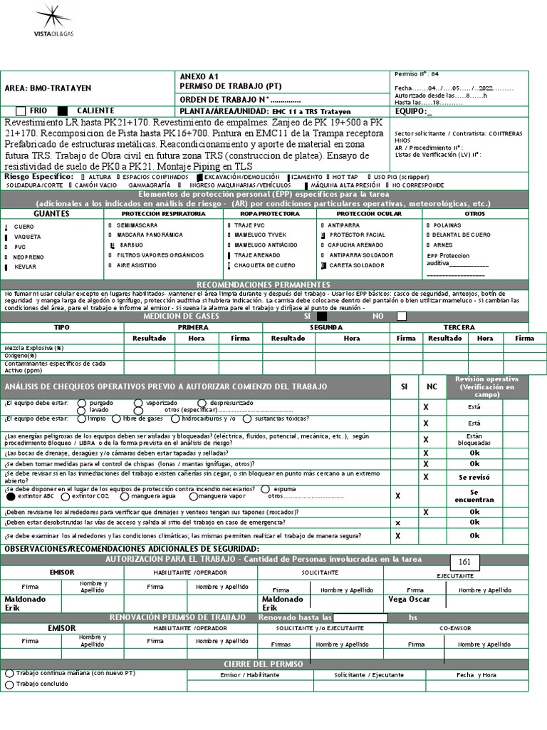 2022-05-04 Formulario PT A1 - Vista - Permiso de Trabajo | PDF ...
