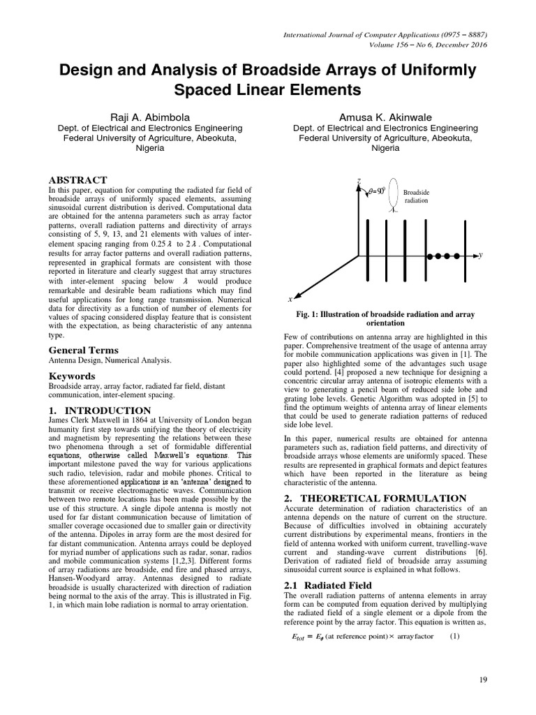 Design and Analysis of Broadside Arrays of Uniformly Spaced Linear Elements Abimbola-2016-Ijca ...