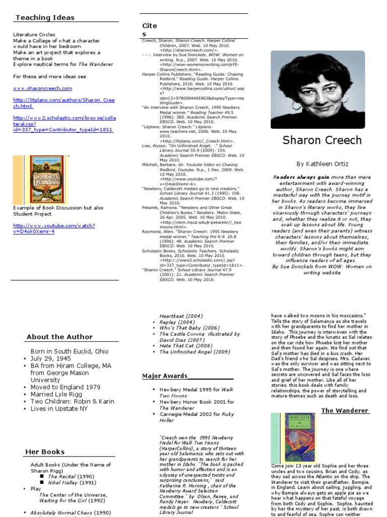 Sharon Creech Brochure | PDF | Newbery Medal | Children's Literature