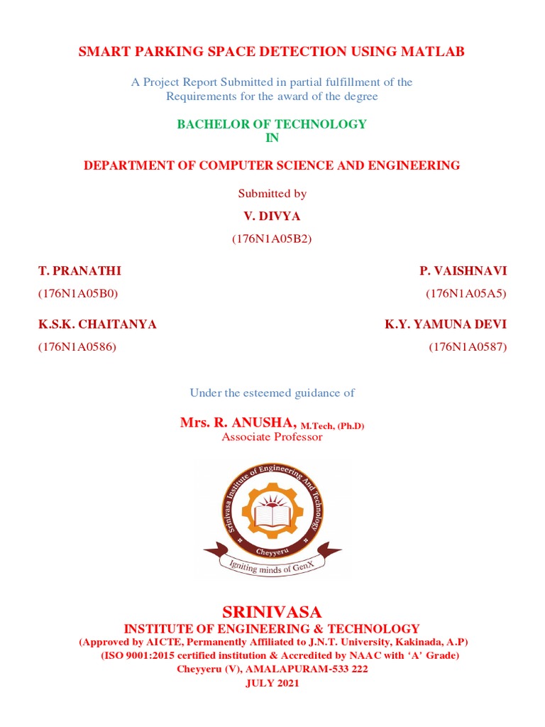 Cse - B - Batch11 Smart Parking Using Matlab Documentation Final | PDF | Matlab | Computer Vision