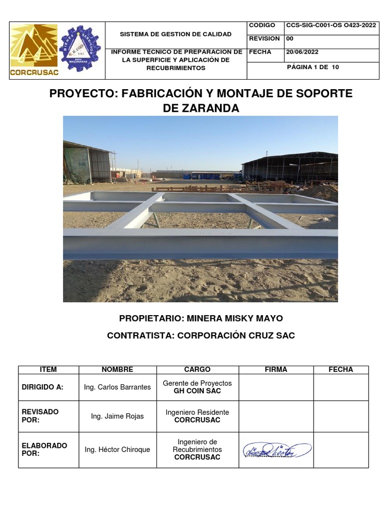 Informe Recubrimientos Soporte Zaranda | PDF | Ciencias de la Tierra | Abrasivo