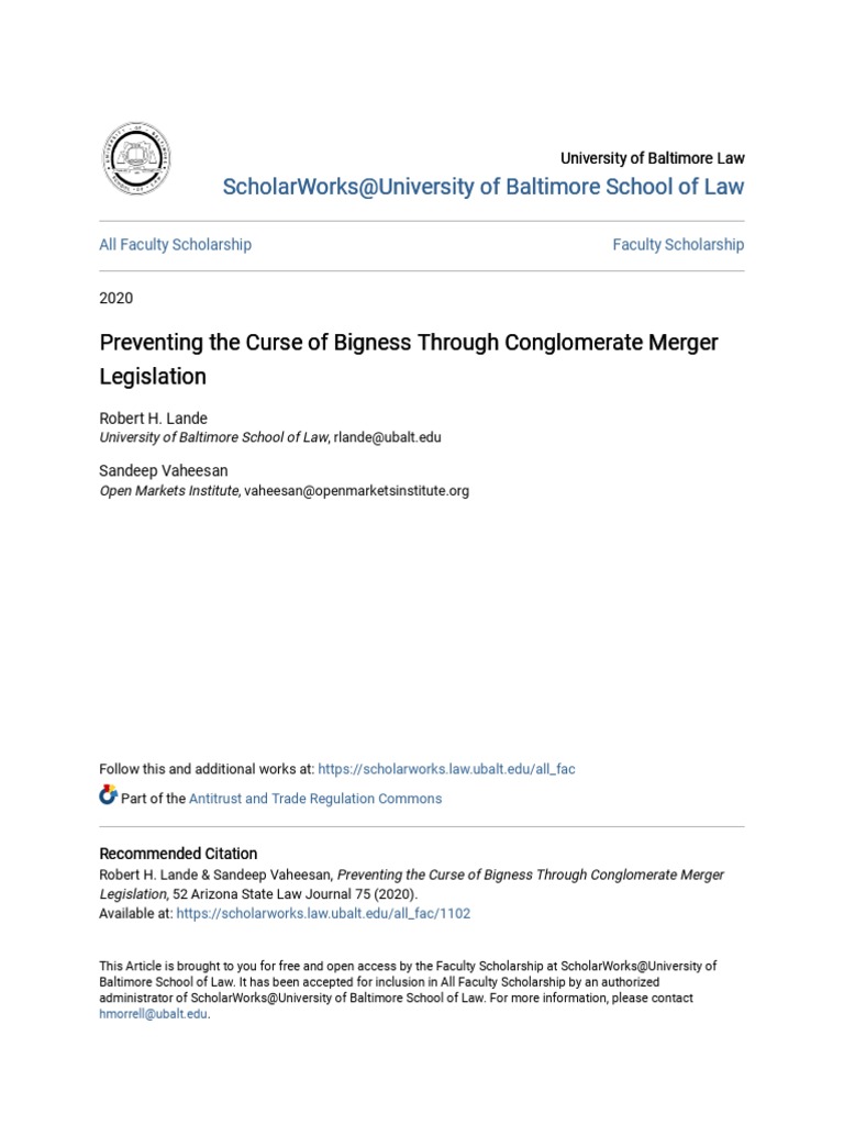 Preventing The Curse of Bigness Through Conglomerate Merger Legis | PDF ...
