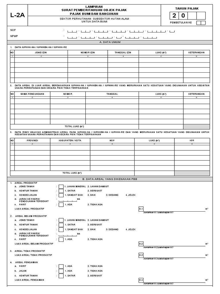 Formulir Lampiran SPOP L-2 PBB Sektor Perhutanan | PDF