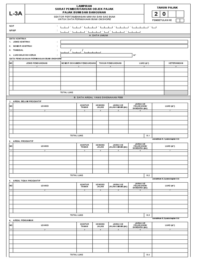 Formulir Lampiran SPOP L-3 PBB Sektor Pertambangan Minyak Dan Gas Bumi ...