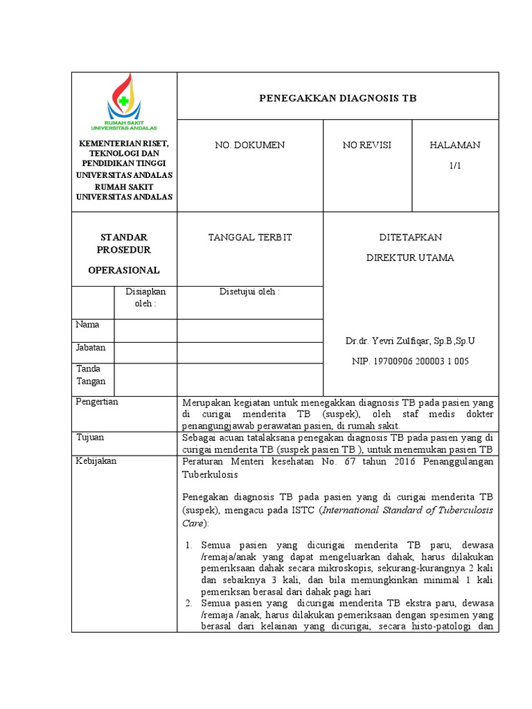 SPO Penegakan Diagnosis TB | PDF