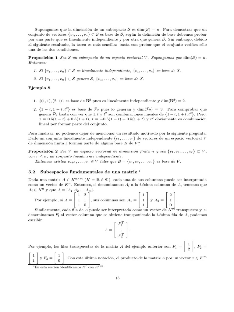 Proposici On 1 Sea S Un Subespacio de Un Espacio Vectorial V - Supongamos Que Dim (S) N | PDF ...