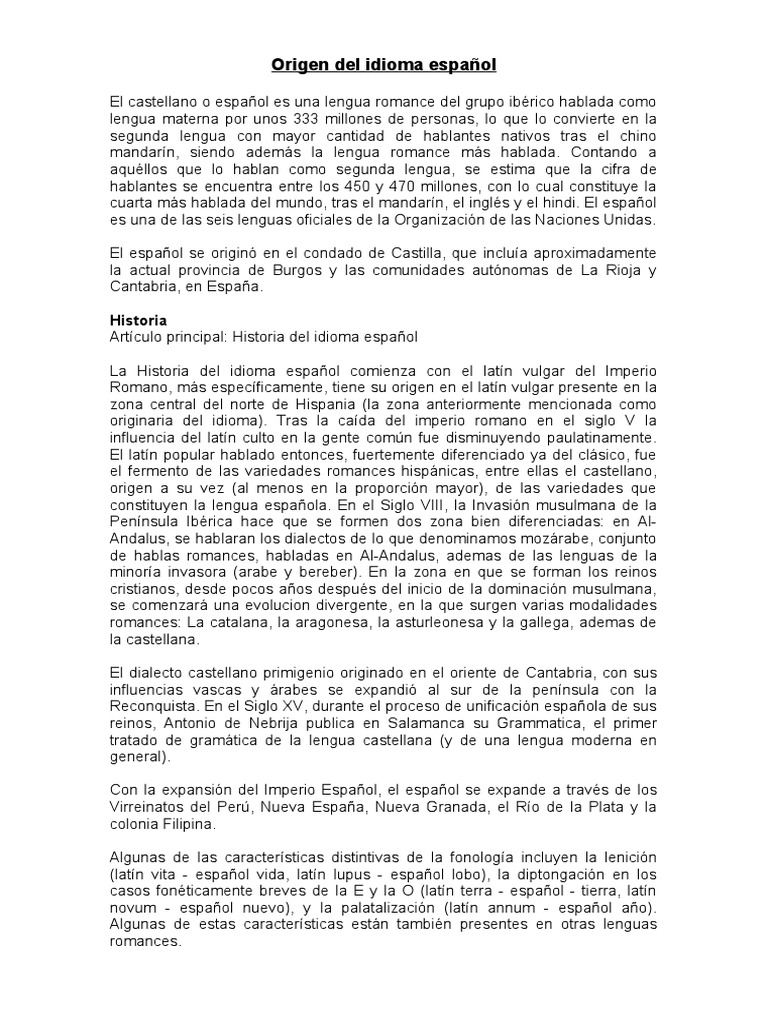 Origen Del Idioma Español | PDF | Lengua española | latín