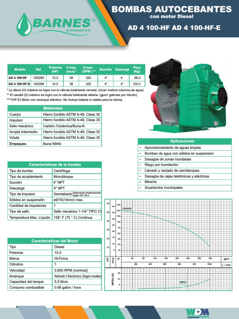 Ficha AD 4 100 HF | PDF | Bomba | Ingeniería mecánica